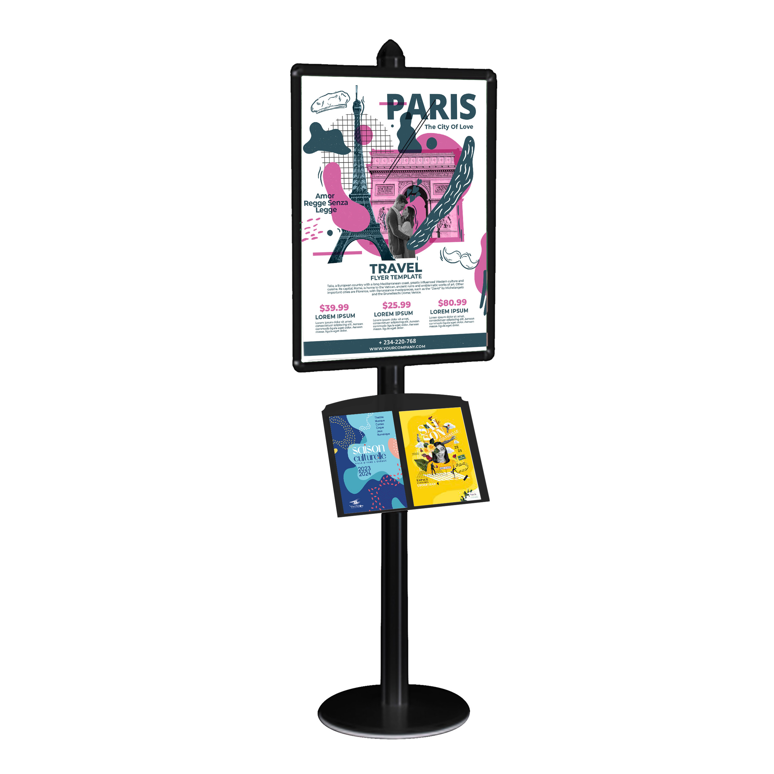 PORTE-AFFICHES VISUAL-DISPLAYS® AVEC 1 CADRE 60 X 80 CM + 1 ÉTAGÈRE ...